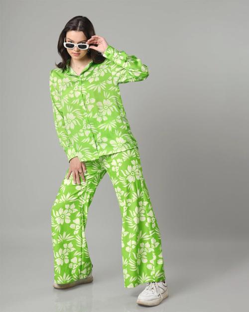 Buy LEELI PEERI DESIGNER Women Floral Print Shirt & Palazzos Co-Ord Set ...