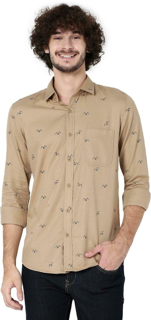 Buy Mufti Off White & Navy Logo Print Slim Fit Casual Shirt Online at ...