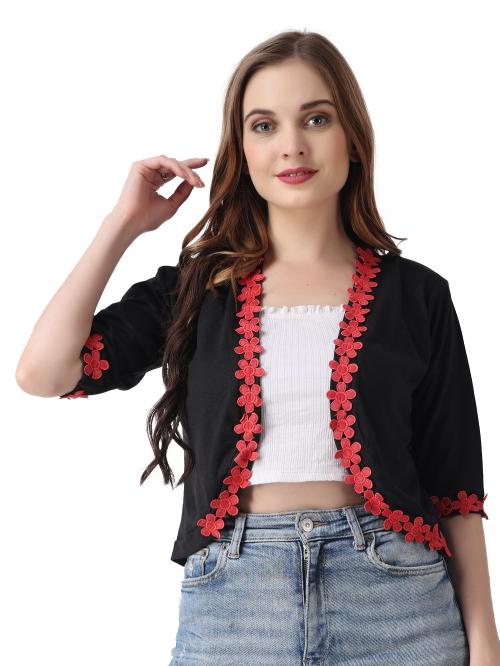 Buy Affair Waist Length Cotton Shrug With Cotton Flower Lace Online at ...