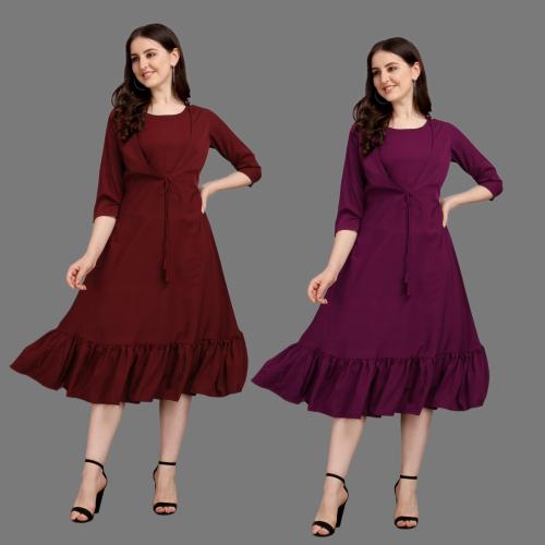 Buy PARNAVI Solid American Crepe Women Western Combo Dresses(Maroon ...