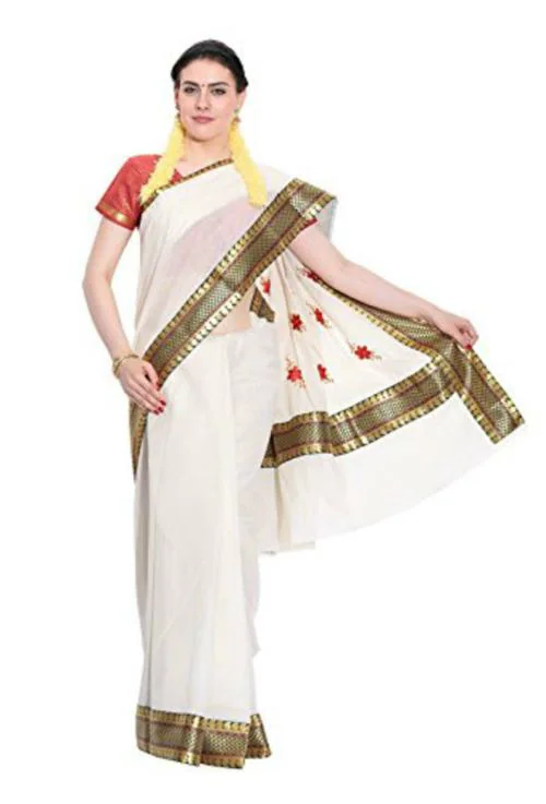 Buy Fashionkiosks Women Cotton Kerala Kasavu Set Mundu With Blouse ...
