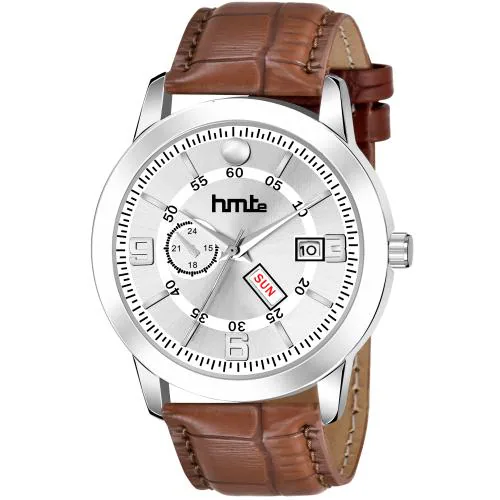 Buy HMTe HM-9792 Silver Dial Brown Strap D&D Analog Watch for Men ...