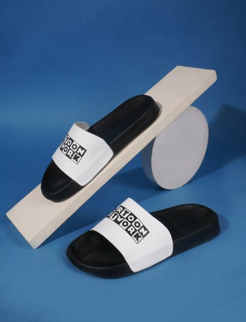 Buy SIMSAN's White CARTOON-NETWOK Designer Eva Sliders for men Online ...