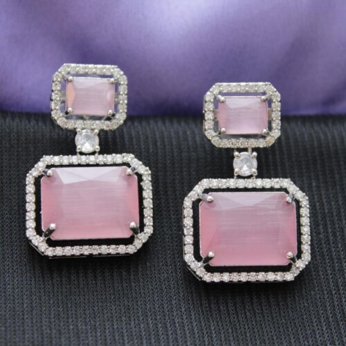 Buy ZEELLO Silver Plated Pink Cubic Zirconia Brass Drops & Danglers ...