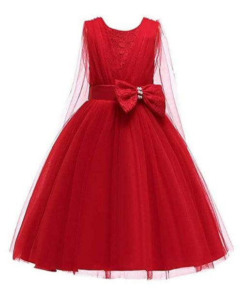 Buy R Cube Girls Midi/Knee Length Festive/Wedding Red Dress Online at ...