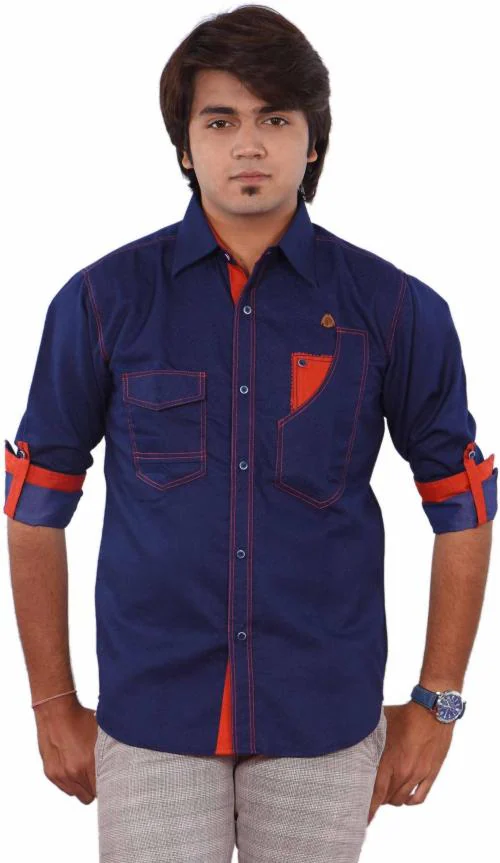 Buy PP SHIRTS Men Blue Solid Cotton Blend Spread Casual Shirt (7Xl ...