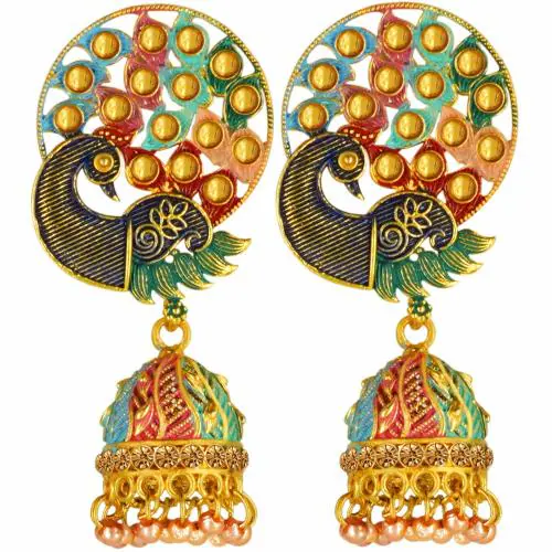 Buy Fashion Frill Stunning Multicolor Mayur Design Gold Plated Jhumki ...