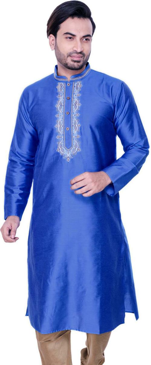 Buy Rene Men Blue Cotton Silk Embroidered Kurtas Online at Best Prices ...