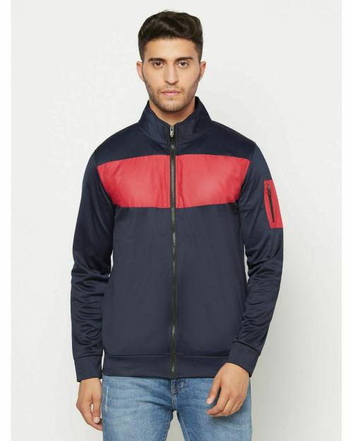 Buy Glito Navy Blue & Red Color Blocked Stretchable Regular Fit Sports ...