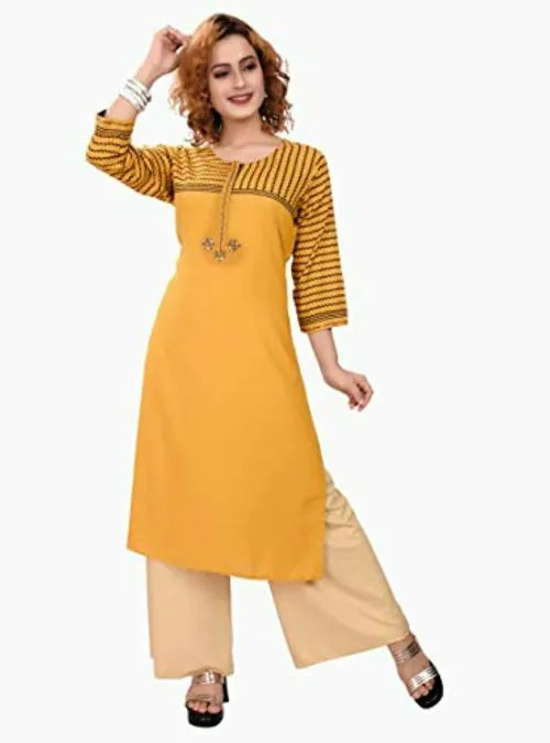 Buy RSK Ethnic Wear Women Mustard Embroidered Rayon Straight Kurti - XXL Online at Best Prices ...