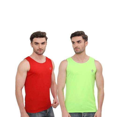 Buy CLOTHINK HUB Red, Neon Green Solid Poly Blend Standard Length Vest ...