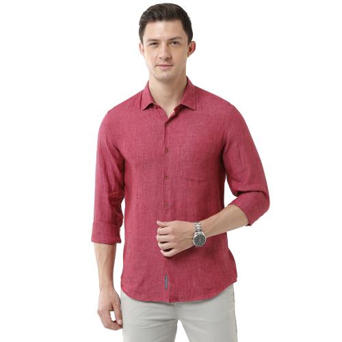 Buy Linen Club Men's Pure Linen Pink Chambray Regular Fit Full Sleeve Casual Shirt Online at ...