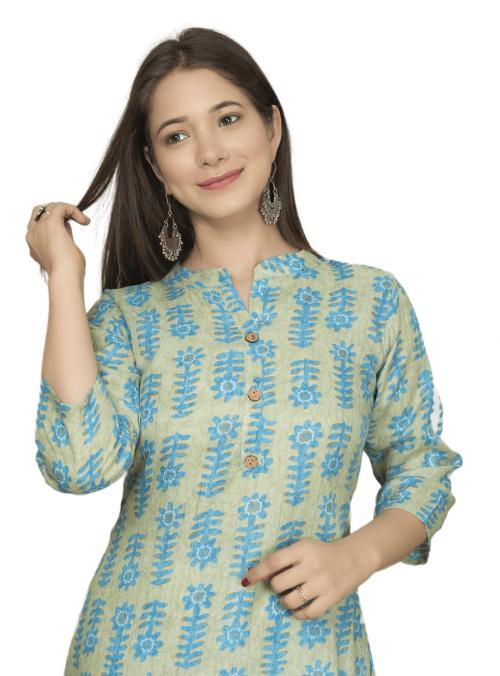 Buy Helwin Designer Women Sky Blue Floral Cotton Straight Kurta (Xl ...