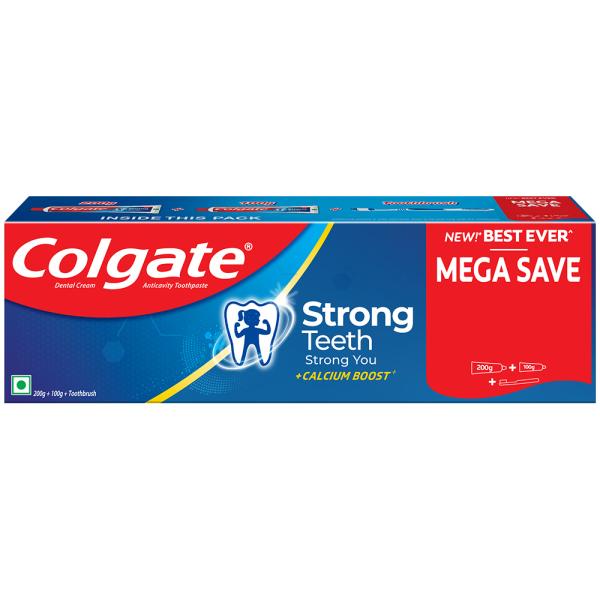 Colgate Strong Teeth Dental Cream Toothpaste with Toothbrush (200 g ...