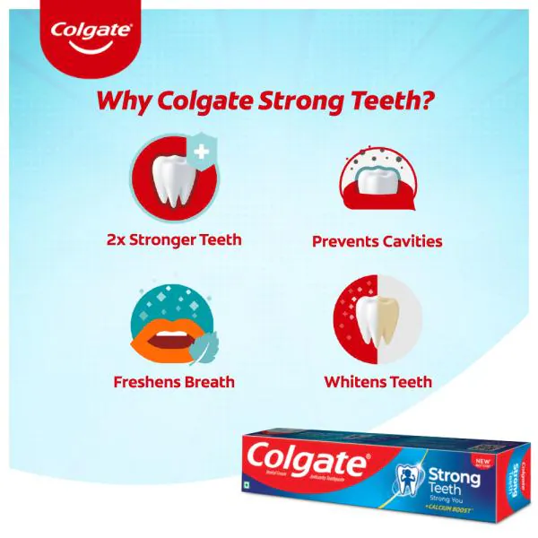 Colgate Strong Teeth Dental Cream Toothpaste with Toothbrush (200 g ...