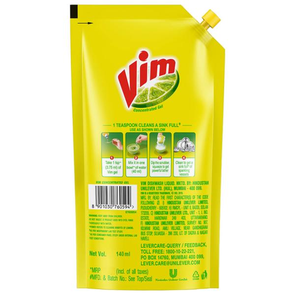 Vim Lemon Concentrated Dishwash Gel 140 ml - JioMart