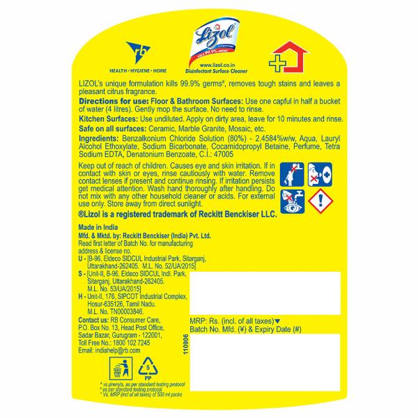 Lizol Citrus Disinfectant Surface Cleaner 1 L - JioMart