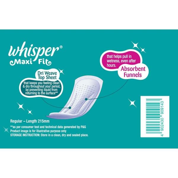 Whisper Maxi Fit Sanitary Napkin with Wings (Regular) 8 pads - JioMart