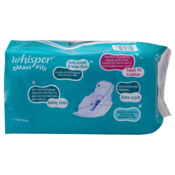 Whisper Maxi Fit Sanitary Napkin with Wings (L) 15 pads - JioMart