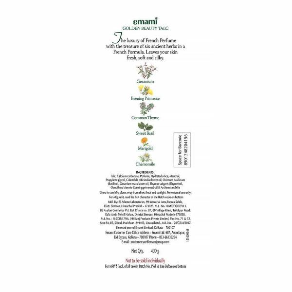 Emami Golden Beauty Alpine Dew French Perfume Talc 400 g (Buy 1 Get 1 ...