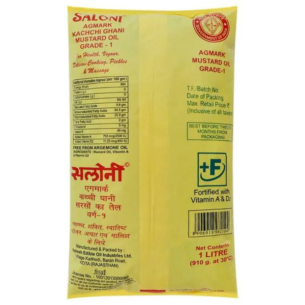 Saloni Kachi Ghani Mustard Oil 1 L (Pouch) - JioMart