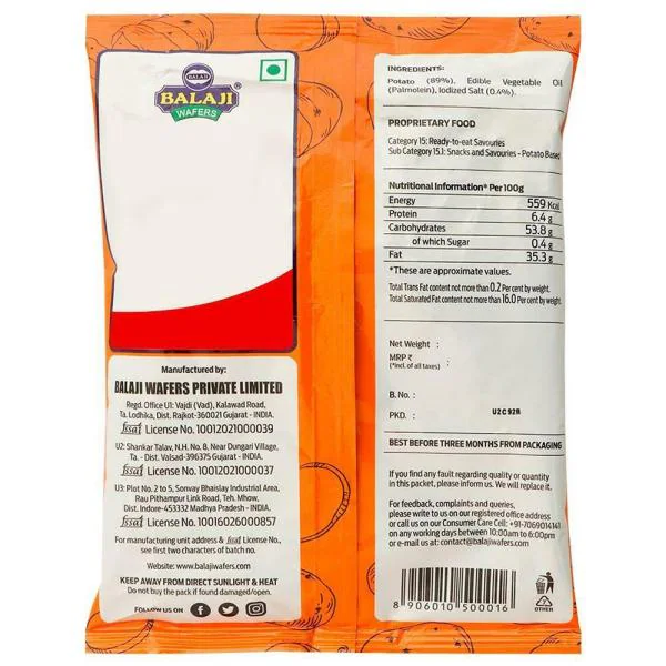 Balaji Simply Salted Potato Wafers 35 g - JioMart