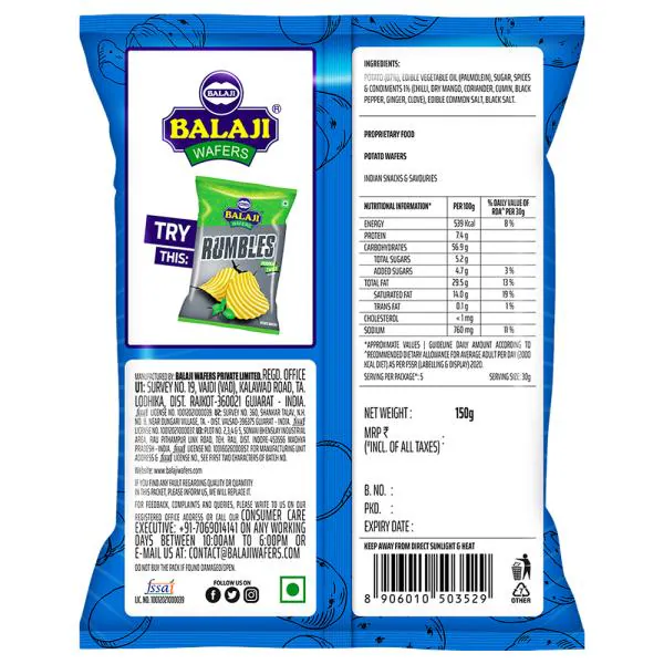 Balaji Masala Masti Potato Wafers 150 g - JioMart