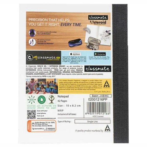 Classmate Single Line Pocket Memo (42 pgs) - JioMart