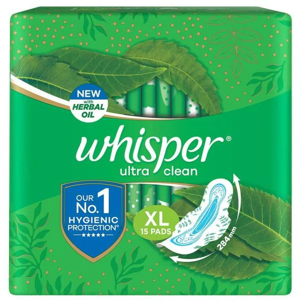 Whisper Ultra Clean Sanitary Napkin with Wings (XL+) 15 pads - JioMart