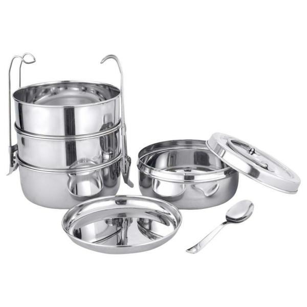 Neelam Dura Round Stainless Steel 4 Container Lunch Box 7 inch with Hot ...