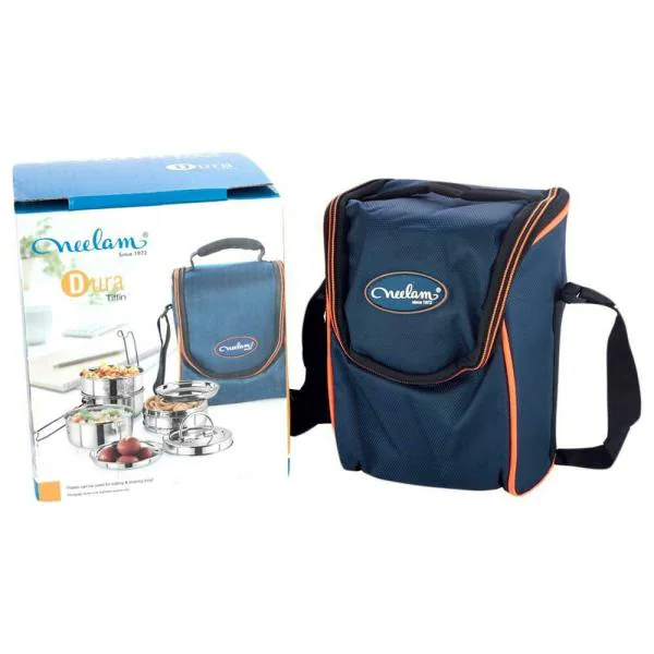 Neelam Dura Round Stainless Steel 4 Container Lunch Box 7 inch with Hot ...