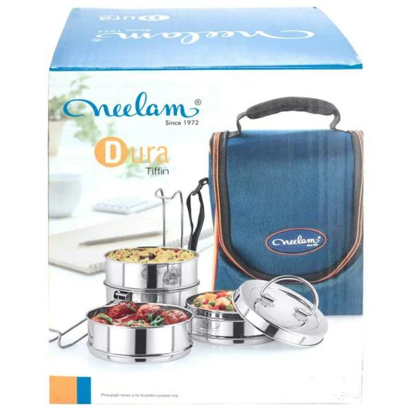 Neelam Dura Round Stainless Steel 4 Container Lunch Box 7 inch with Hot ...