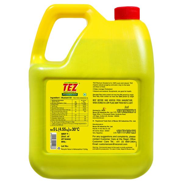 Tez Premium Pure and Natural PT3 Kachchi Ghani Mustard Oil 5 L - JioMart