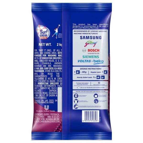 Surf Excel Matic Front Load Detergent Powder 2 kg - JioMart