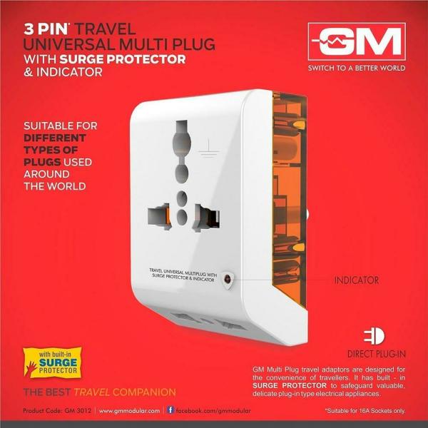 GM 3-Pin Multiplug Travel Adaptor with Surge Protector - JioMart