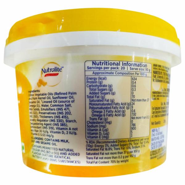 Nutralite Rich in Omega3 & Vitamins Vegetable Fat Spread 200 g (Tub ...