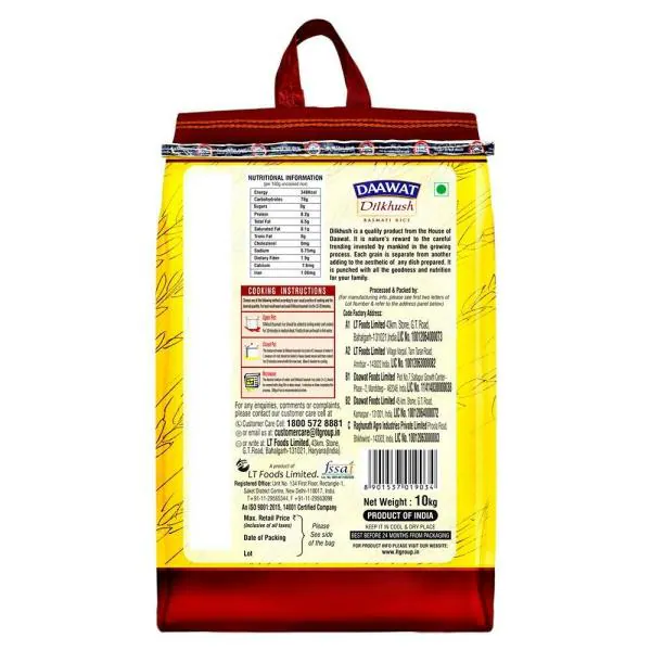 Daawat Dilkhush Basmati Rice 10 kg - JioMart