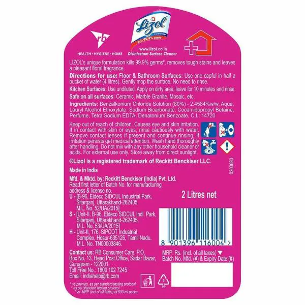 Lizol Floral Disinfectant Surface Cleaner 2 L - JioMart