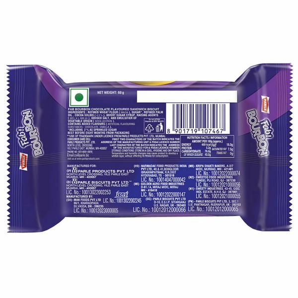 Parle Fab Bourbon Chocolate Cream Biscuits 60 g - JioMart