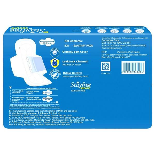 Stayfree Secure Cottony Soft Sanitary Napkin with Wings (Regular) 20 ...