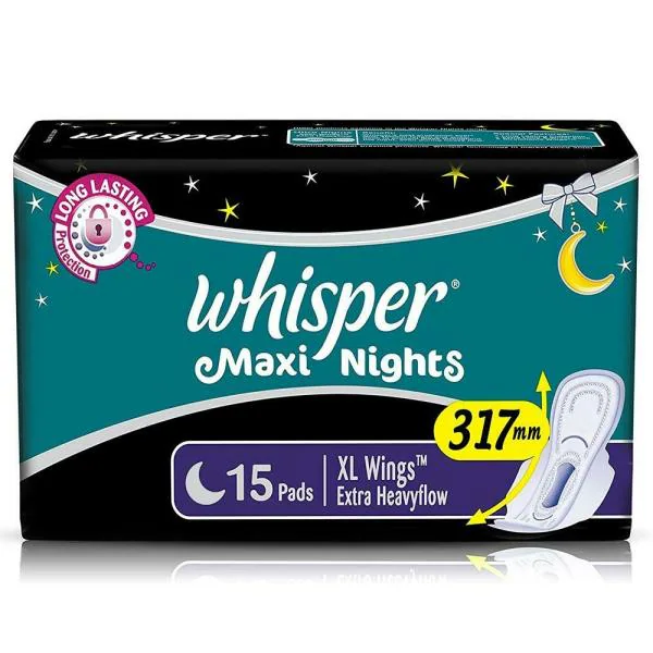Whisper Maxi Nights Sanitary Napkin with Wings (XL) 15 pads - JioMart
