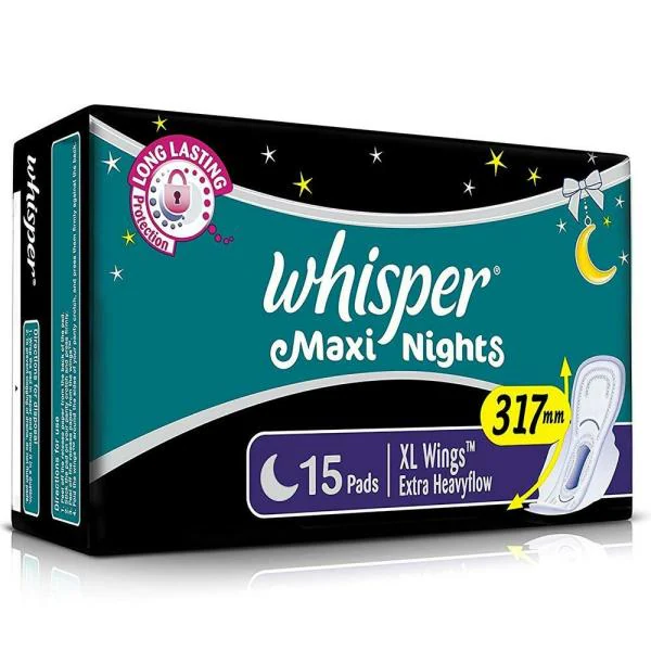 Whisper Maxi Nights Sanitary Napkin with Wings (XL) 15 pads - JioMart