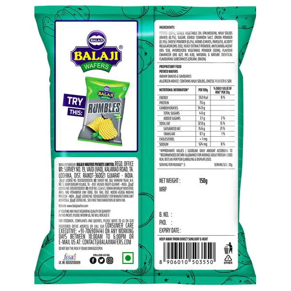 Balaji Cream & Onion Potato Wafers 150 g - JioMart