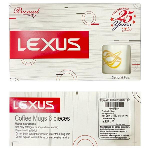 Lexus Comfort Assorted Ceramic Mug 140 ml (Set of 6) - JioMart