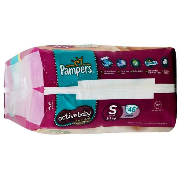 Pampers Active Baby Diapers (S) 46 count (3 - 8 kg) - JioMart