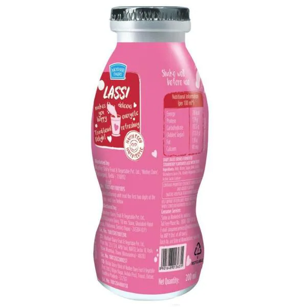 Mother Dairy Sweet Strawberry Flavoured Lassi 200 ml (Bottle) - JioMart