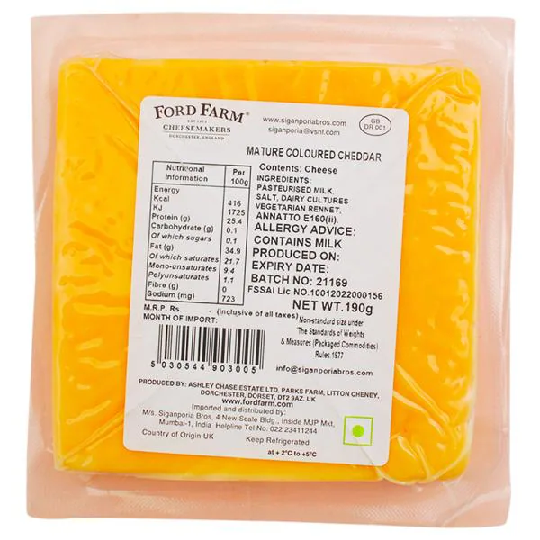 Ford Farm's Matured Coloured Cheddar Cheese 190 g (Pack) - JioMart