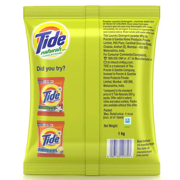 Tide Naturals Lemon & Chandan Detergent Powder 1 kg - JioMart