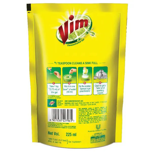 Vim Lemon Concentrated Dishwash Gel 225 ml - JioMart