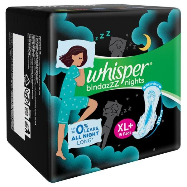 Whisper Ultra Nights Sanitary Napkin with Wings (XL+) 15 pads - JioMart